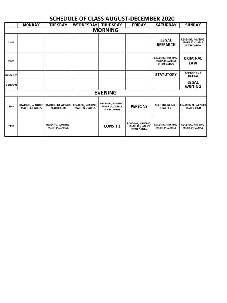 Schedule of Classes | PDF | Sports