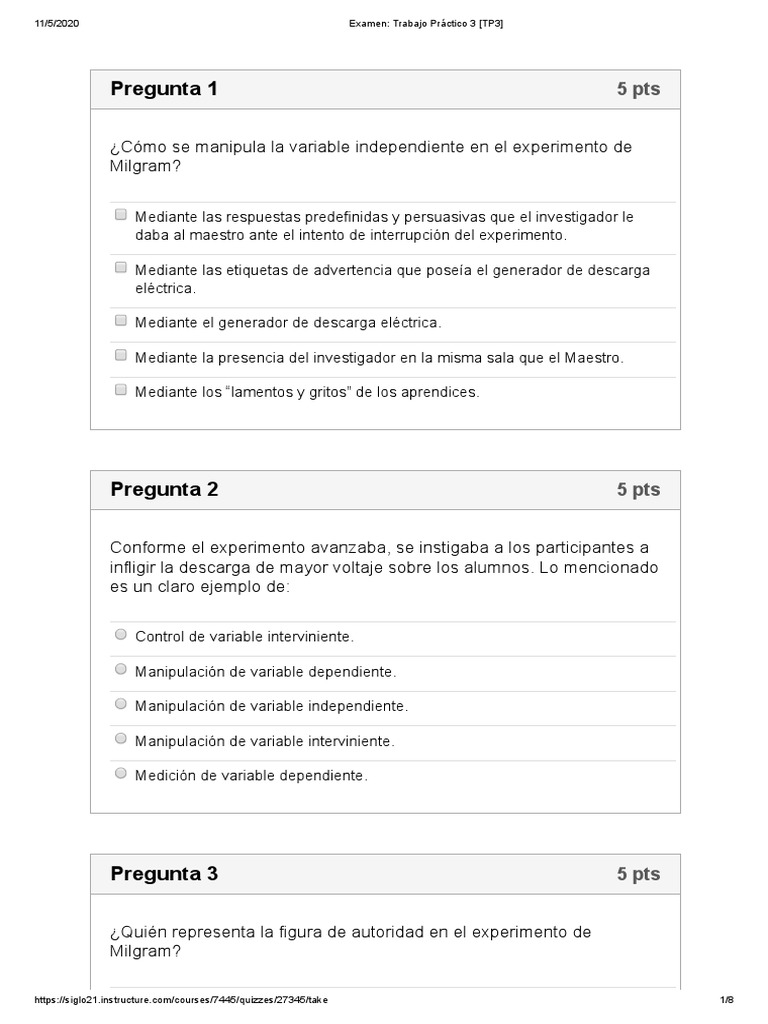 Examen - Trabajo Práctico 3 (TP3) PDF | Descargar gratis PDF | Validez (Estadísticas) | Muestreo ...