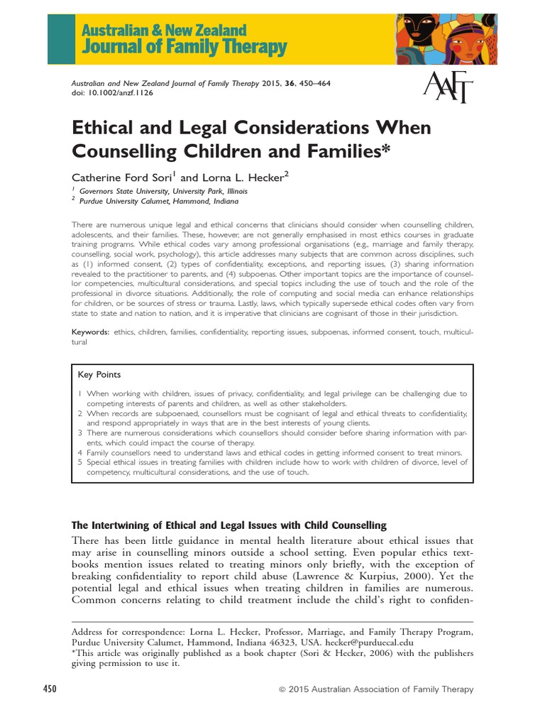 Ethical and Legal Considerations When Counselling Children and Families ...