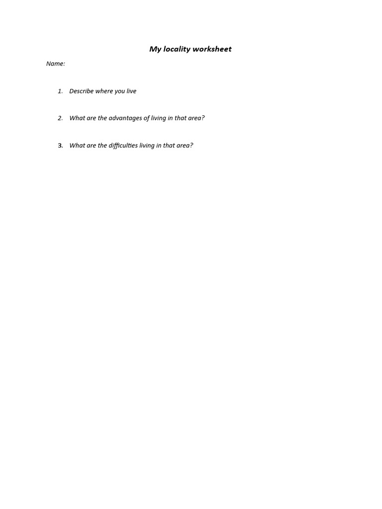 My Locality Worksheet | PDF | Language Arts & Discipline | Foreign ...