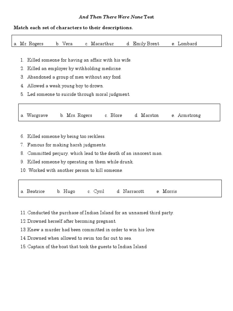 And Then There Were None Test | Download Free PDF | Crime Thriller ...