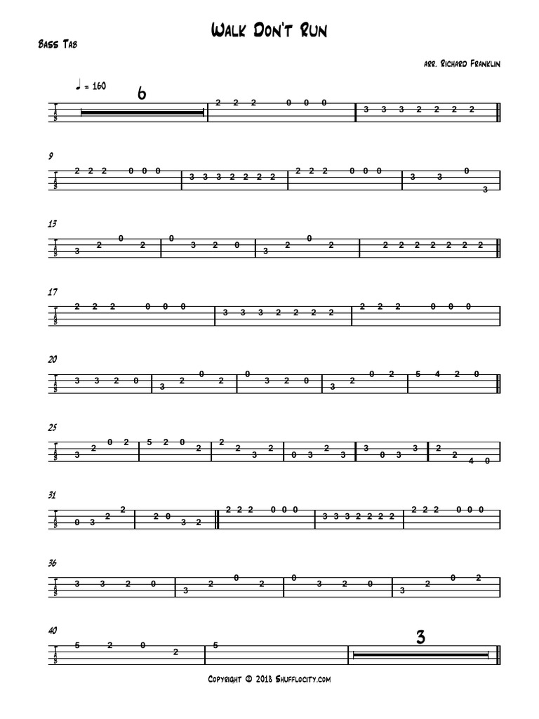 Original Walk Don't Run - Bass Tab | PDF