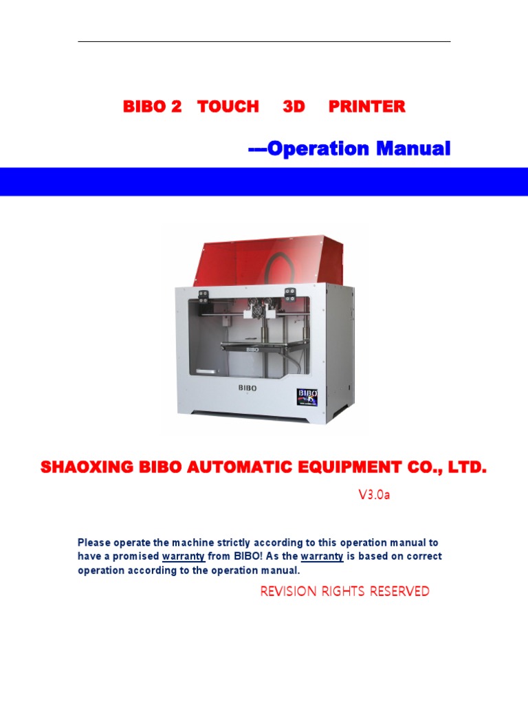 1 BIBO Touch (New Board) 3D Printer Operation Manual V3.0a28 PDF | PDF | 3 D Printing ...