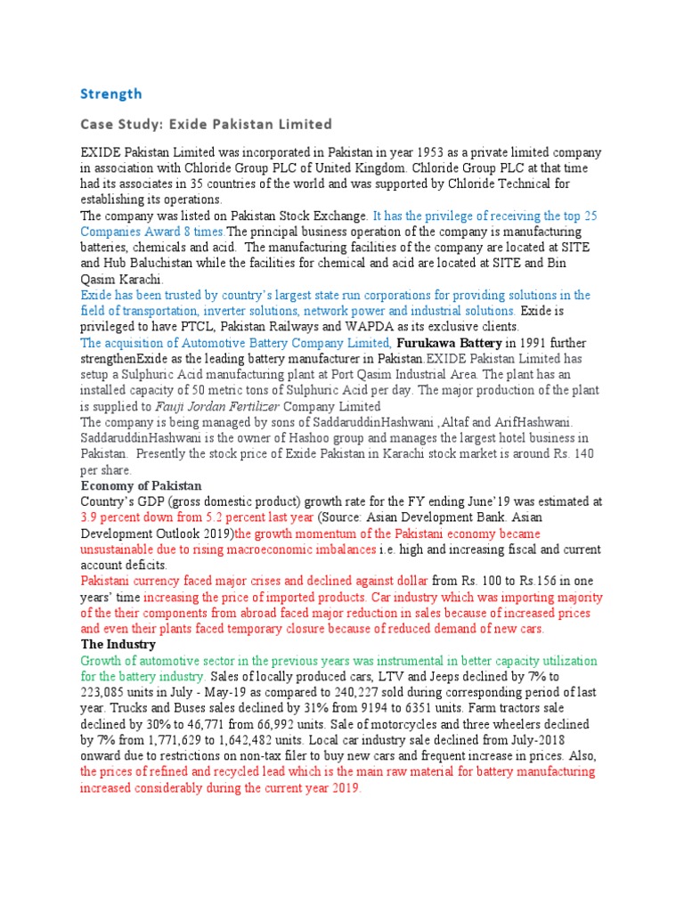 Exide Pakistan: 2019 Case Study | PDF | Profit (Economics) | Pakistan