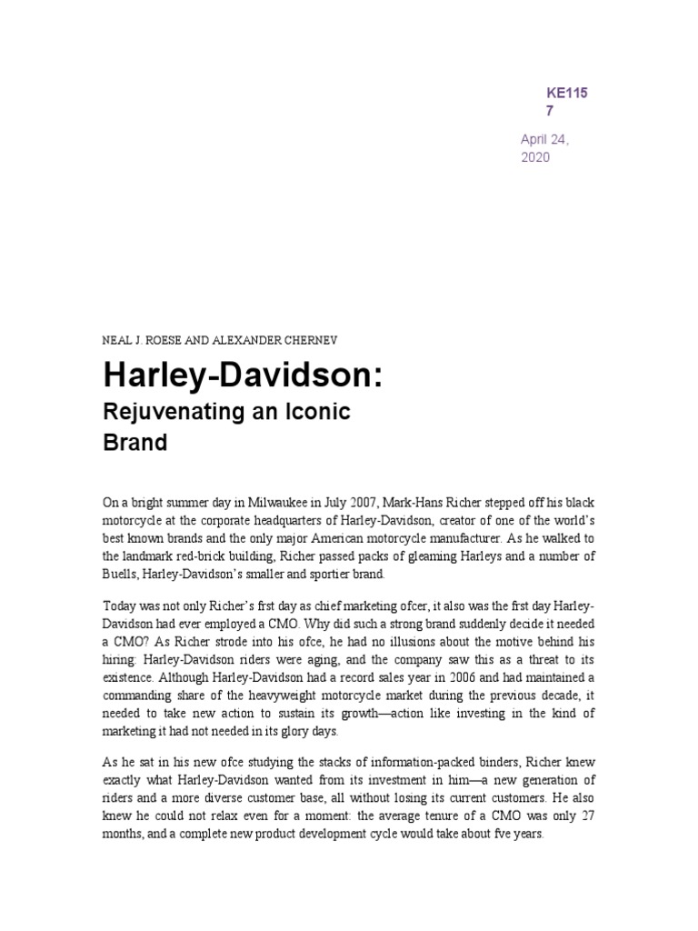 Team-9 - Harley-Davidson - Rejuvenating An Iconic Brand | PDF | Harley Davidson | Motorcycle