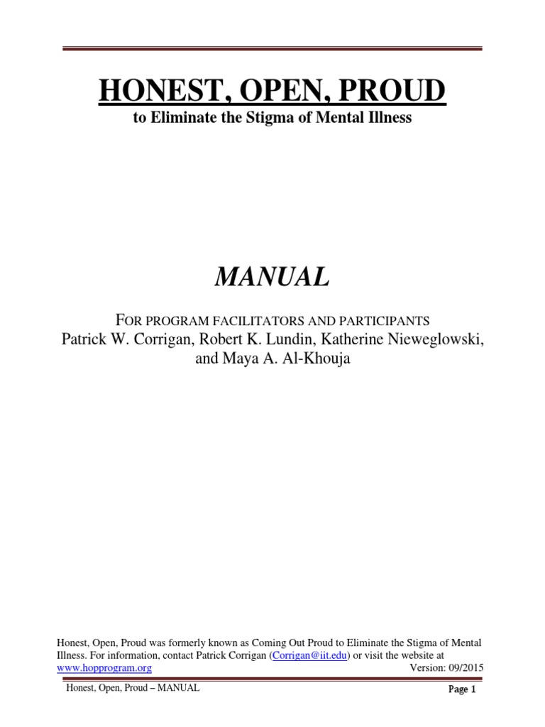 Honest, Open, Proud: Manual | PDF | Social Stigma | Mental Disorder