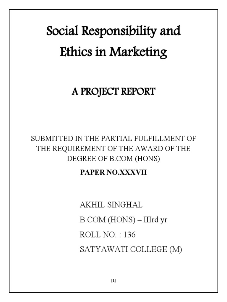 Social Responsibility and Ethics in Marketing: A Project Report | PDF ...