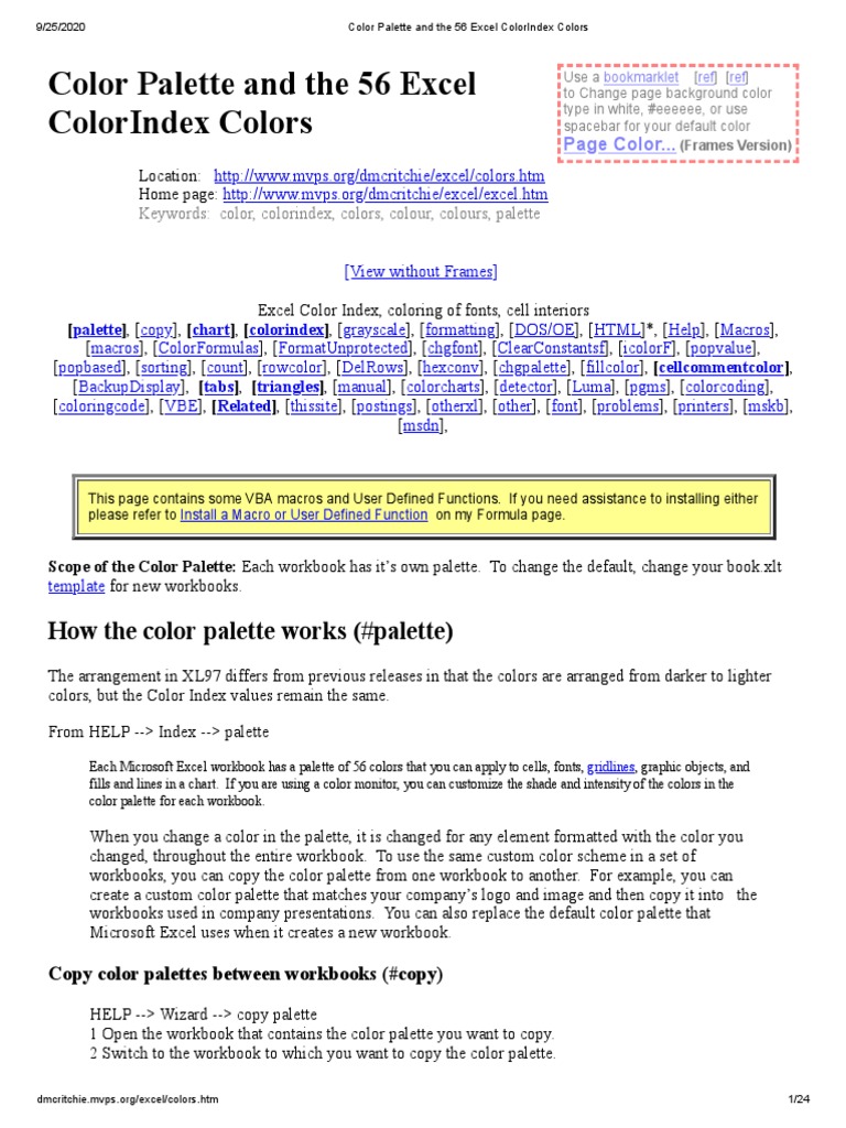 Color Palette and The 56 Excel ColorIndex Colors | PDF | Magenta | Color