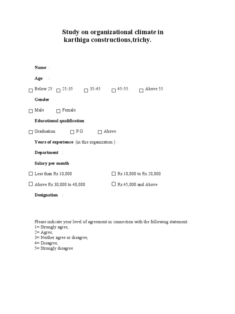 Organizational Climate Survey at Karthiga Constructions | PDF