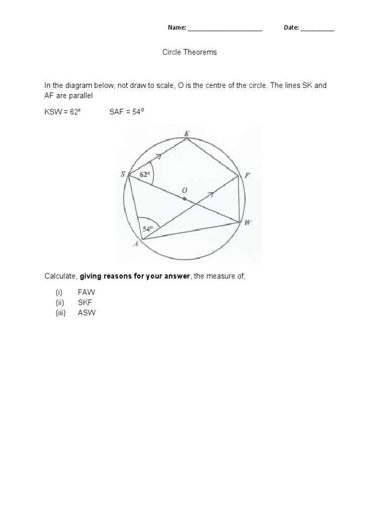 Circle Theorems: Name: - Date | PDF