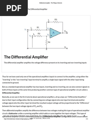 Op Amp Differential Amplifier Circuit Voltage Subtractor Reading