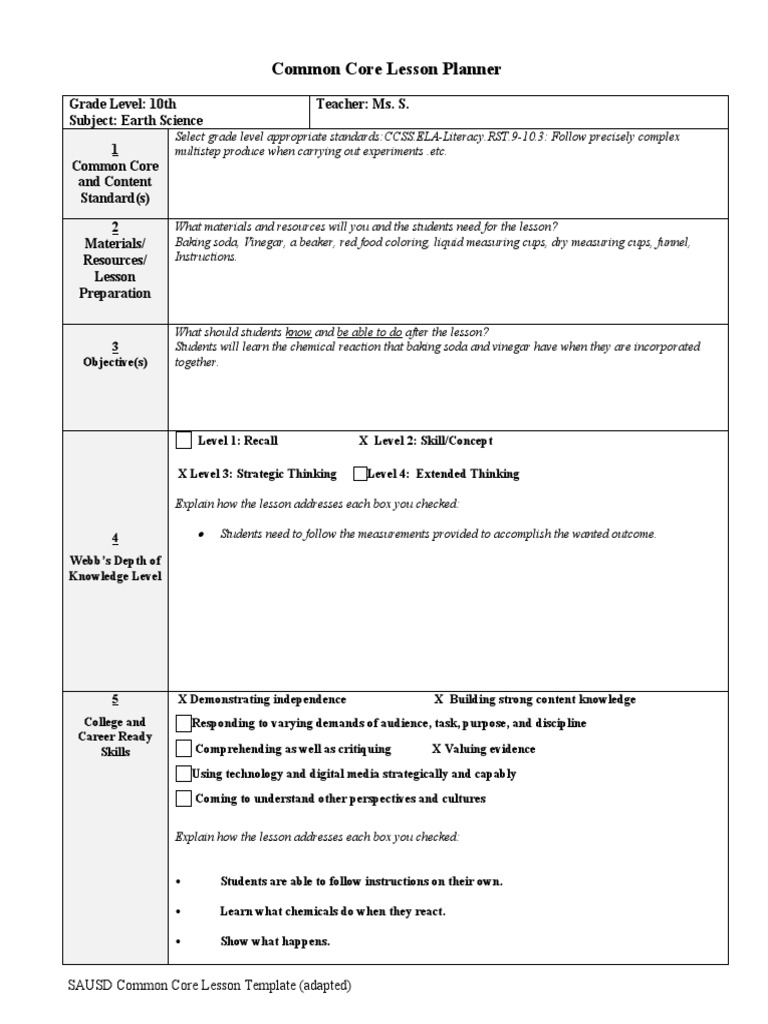 Common Core Lesson Planner 1 1 | PDF | Common Core State Standards ...