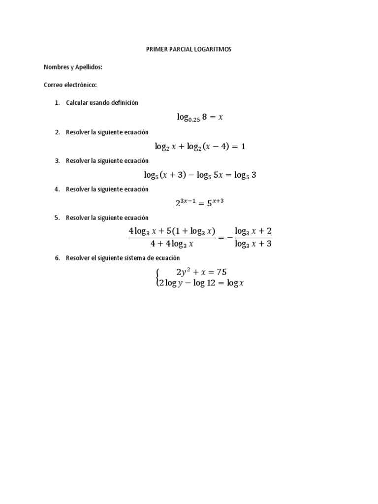 Primer Parcial Logaritmos | PDF | Enseñanza de matemática | Análisis ...