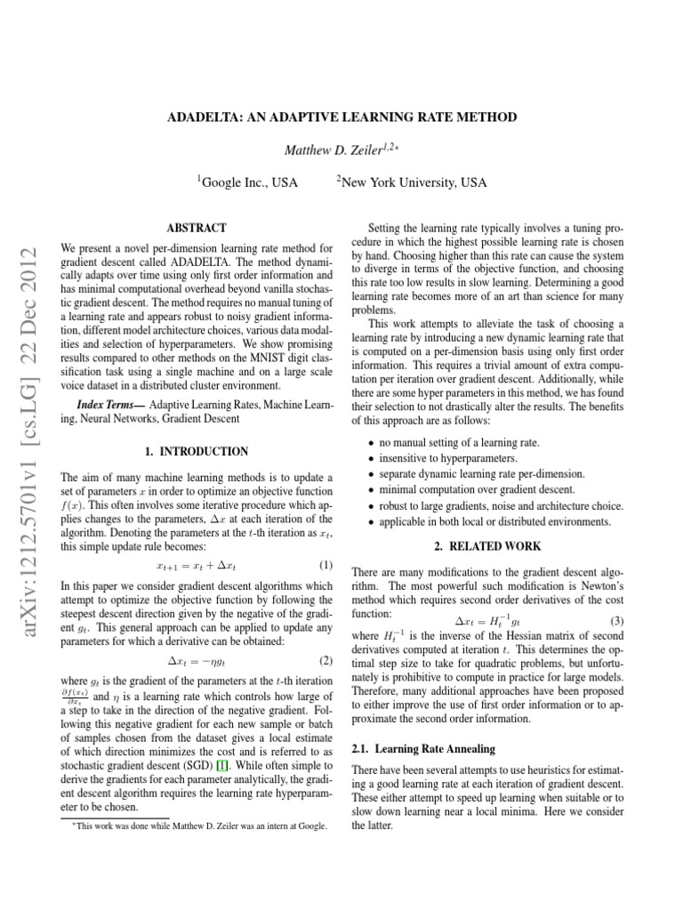 Adadelta: An Adaptive Learning Rate Method Matthew D. Zeiler Google Inc ...