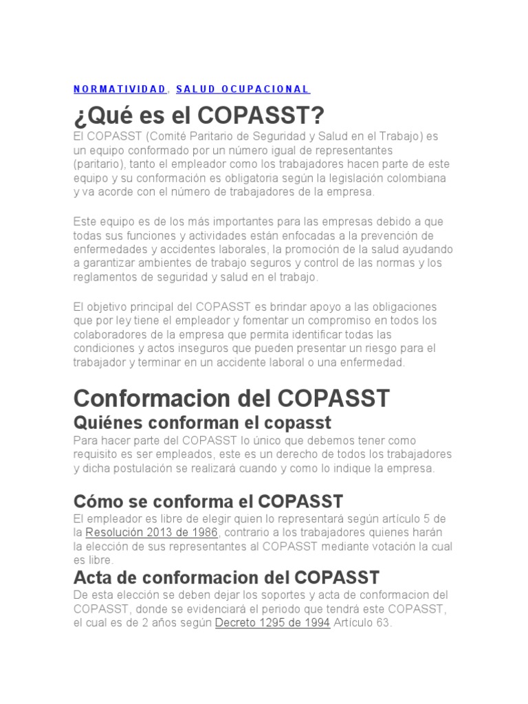 Normativa y Conformación del COPASST | PDF | Seguridad | Política