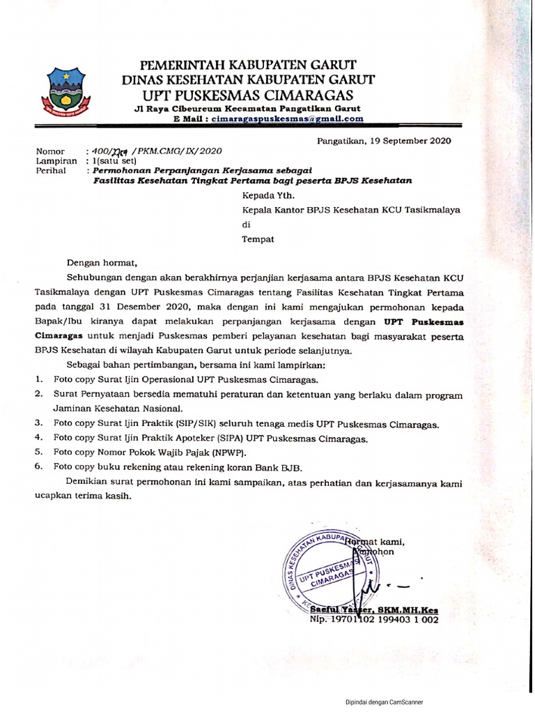 Surat Permohonan Perpanjangan Kerjasama Sebagai Fasilitas Kesehatan ...
