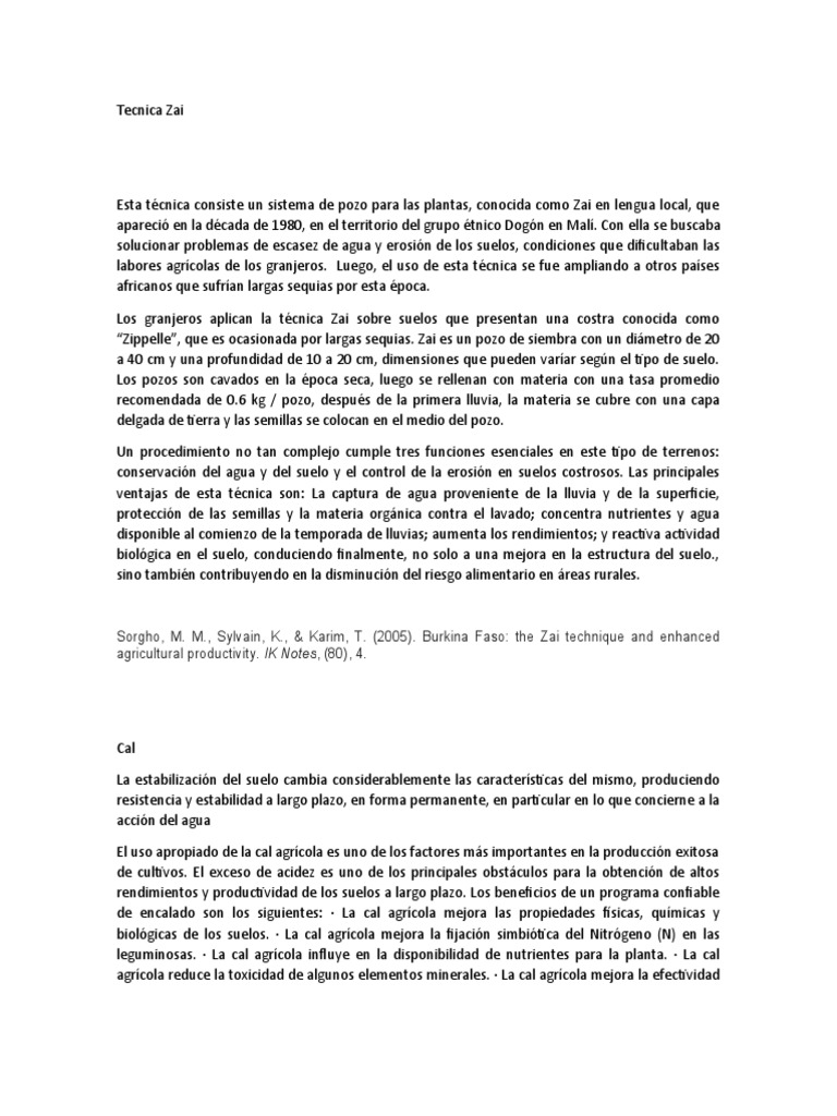 Tecnica Zai | PDF | Agricultura | Suelo