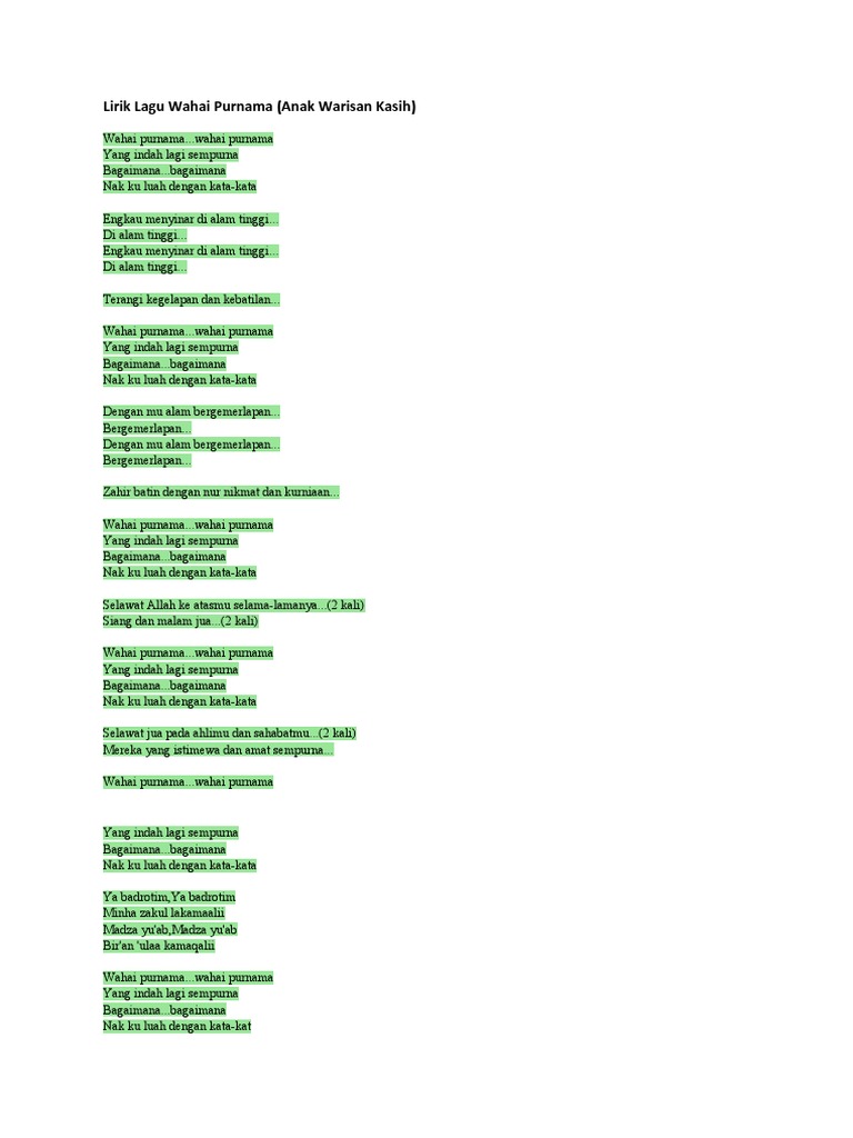 Lirik Lagu Wahai Purnama | PDF