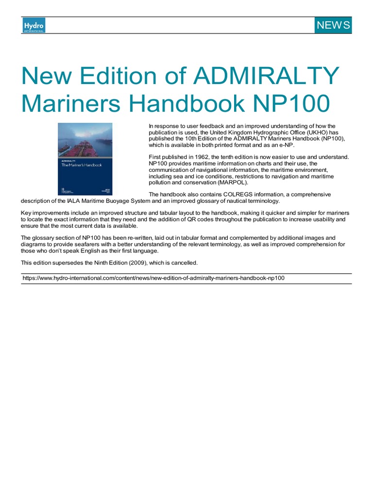 New Edition of Admiralty Mariners Handbook np100 PDF | PDF
