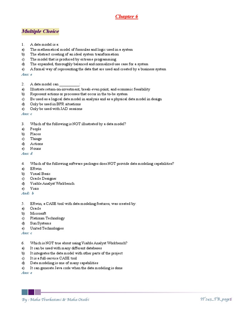 Multiple Choice: Ans: e | PDF | Client–Server Model | Data Model