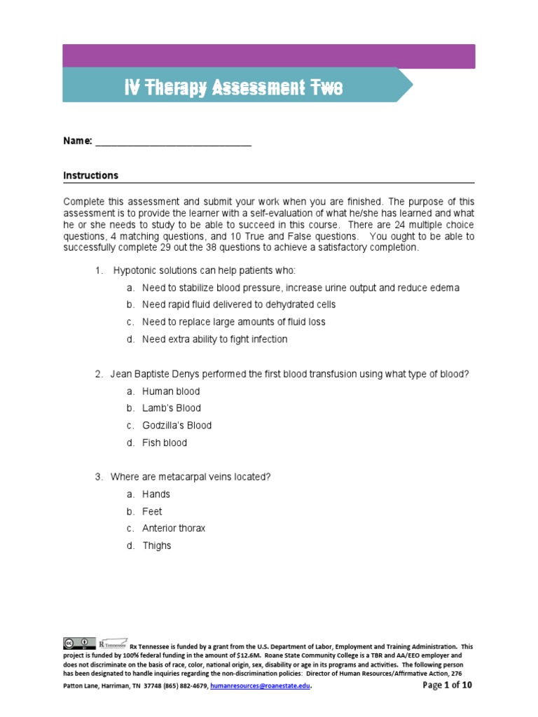 IV Therapy Assessment Two IV Therapy Assessment Two IV Therapy ...