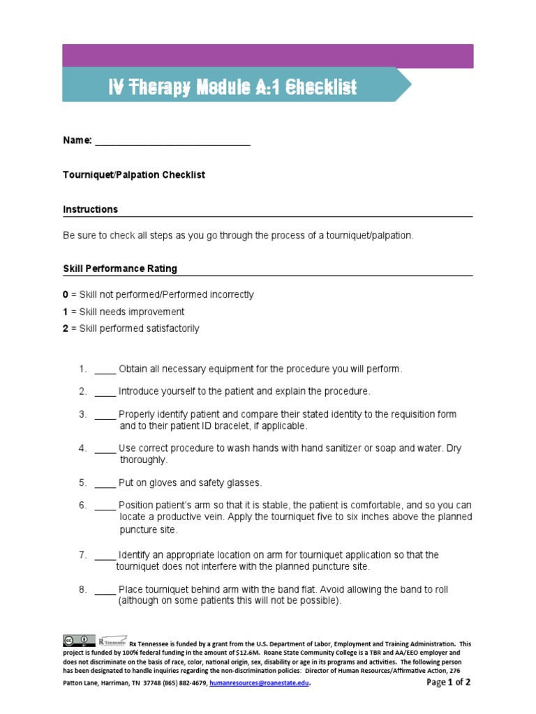 IV Therapy Module A.1 Checklist IV Therapy Module A.1 Checklist IV ...