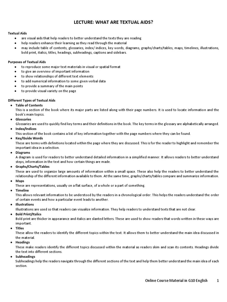 Lecture On What Are Textual Aids | PDF | Infographics | Books