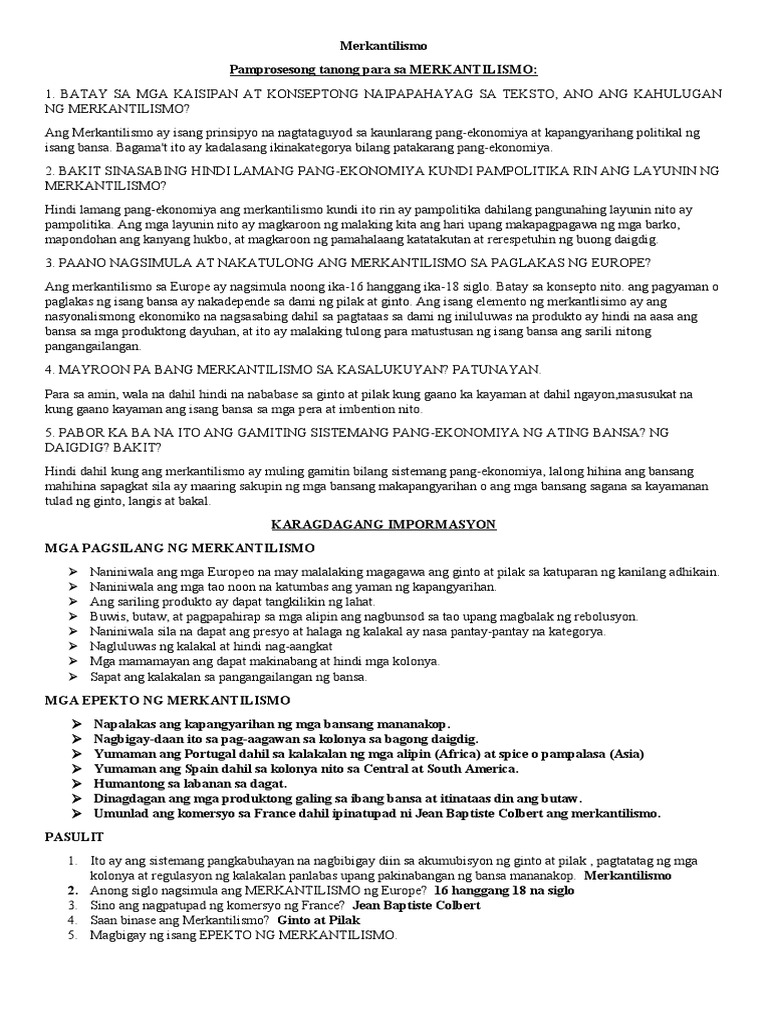 Merkantilism - Handout | PDF