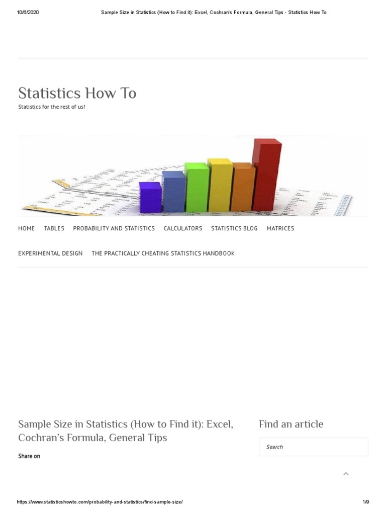 Sample Size in Statistics (How To Find It) - Excel, Cochran's Formula ...