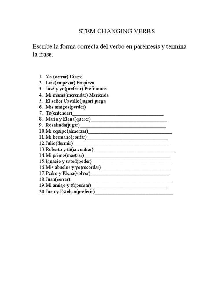 4.2 STEM CHANGING VERBS Activity | PDF | Deportes y actividades al aire ...