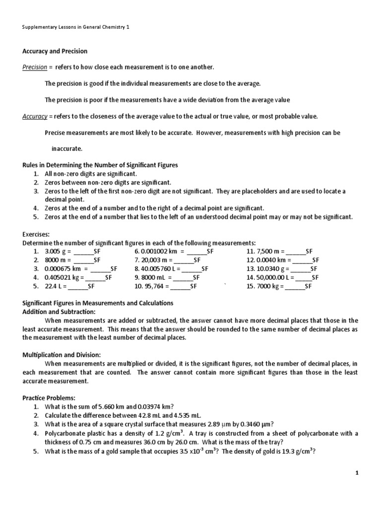 Accuracy and Precision in Chemistry | PDF | Significant Figures ...