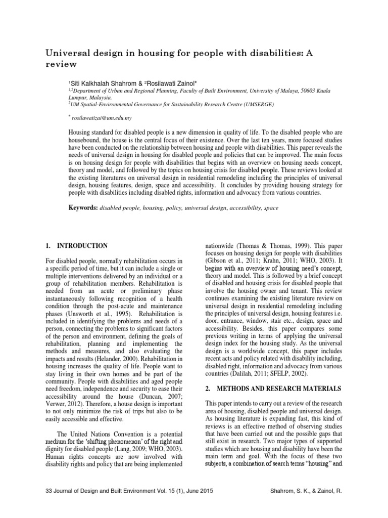Universal Design in Housing For People With Disabilities: A Review ...