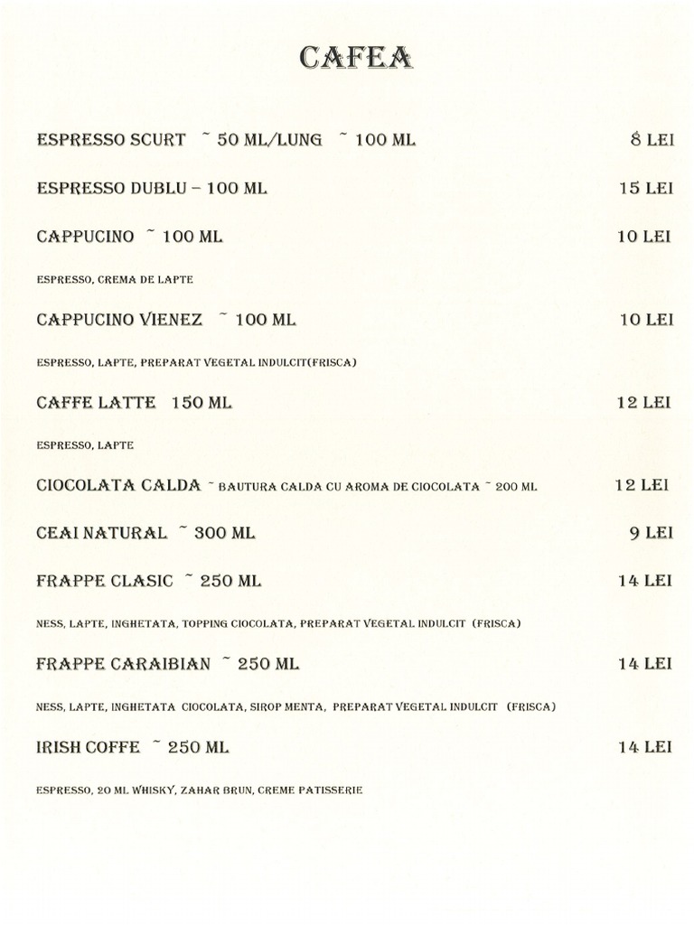Ivans Meniu Cafea Si Bauturi PDF | PDF
