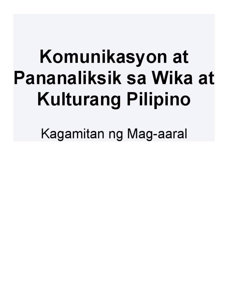 Komunikasyon at Pananaliksik Sa Wika at Kulturang Pilipino | PDF