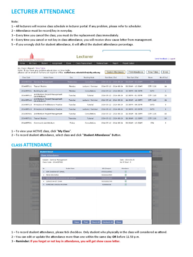 Lecturer Attendance: 1 3 Today Class Only !!!! | PDF