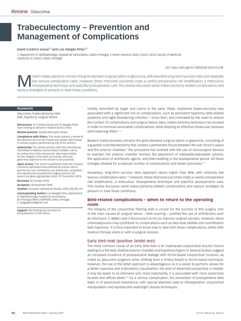 Trabeculectomy - Prevention and Management of Comp | PDF | Glaucoma ...