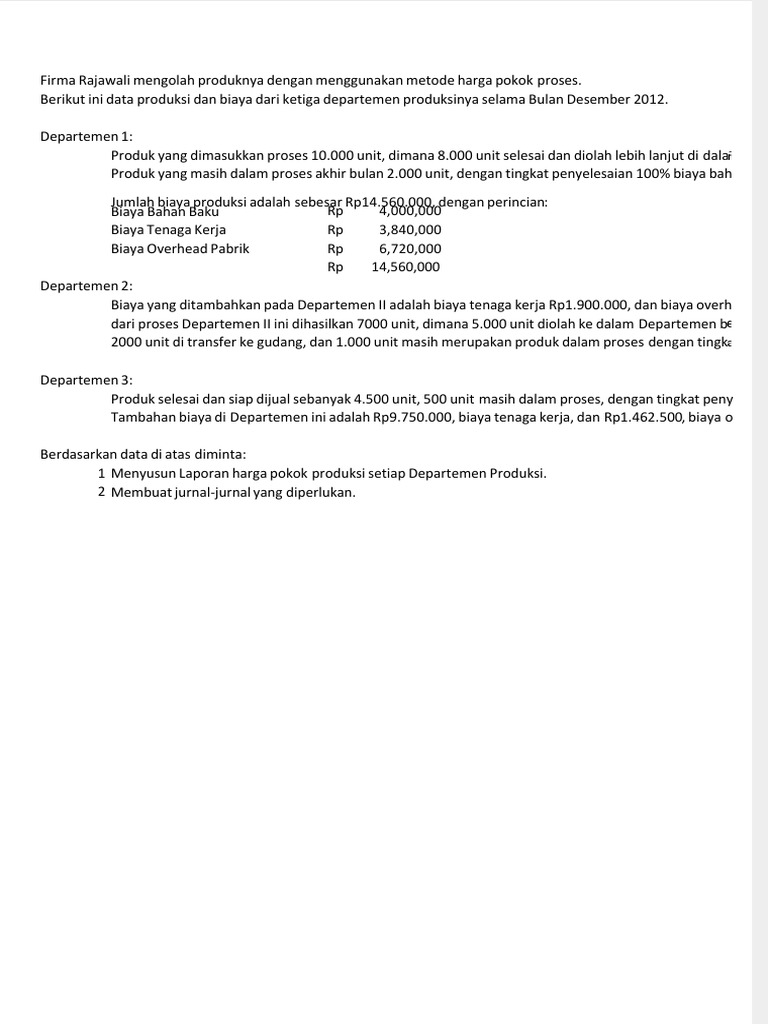 Tugas Process Costing Sania MJ 022111235 | PDF