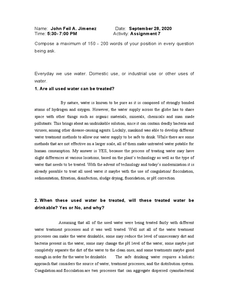 Assignment 7 - Wastewater Treatment | PDF | Water Purification | Sewage ...