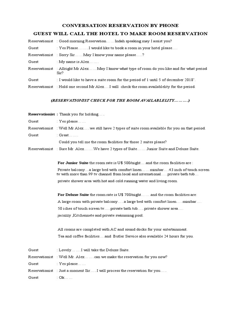 Conversation Reservation by Phone | PDF | Cheque | Credit Card