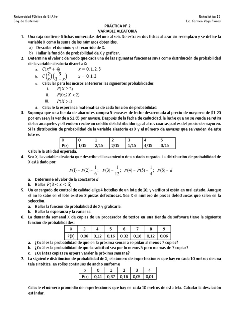 Practica #2 | PDF | Variable aleatoria | Función de densidad de probabilidad
