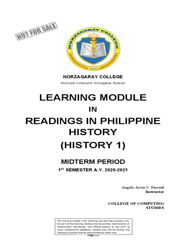 Learning Module Readings in Philippine History (History 1) : Midterm ...