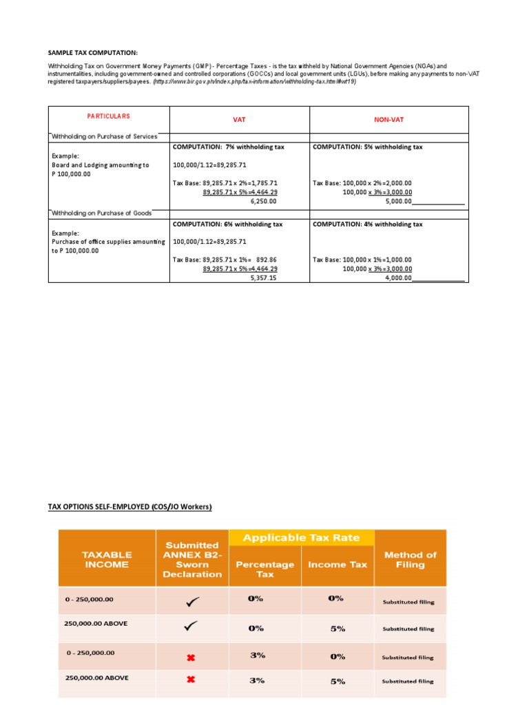 Non-VAT Withholding Tax Computation | PDF