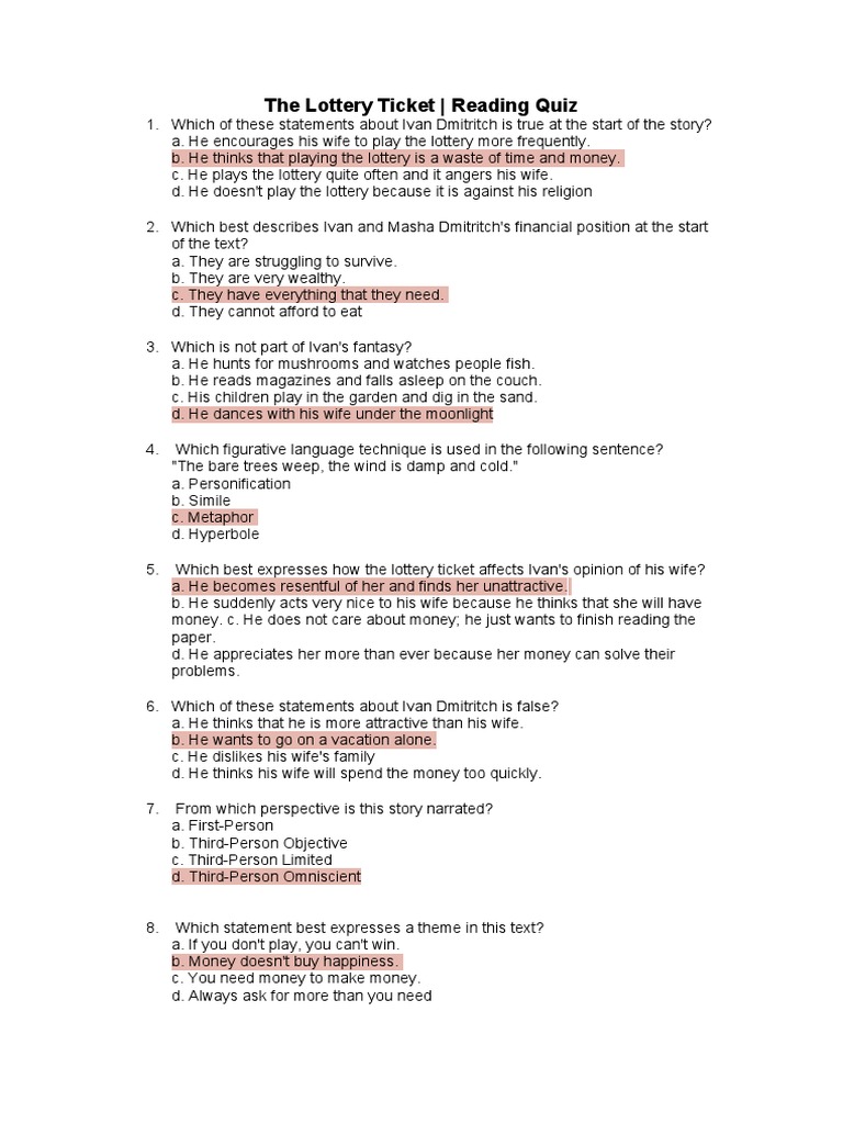 The Lottery Ticket - Reading Quiz | PDF | Narration