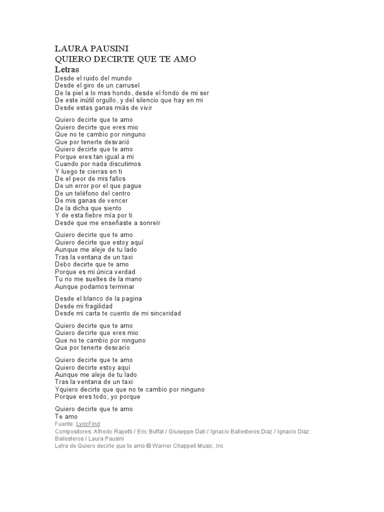 Quiero Decirte Que Te Amo-Letra-Laura Pausini | PDF