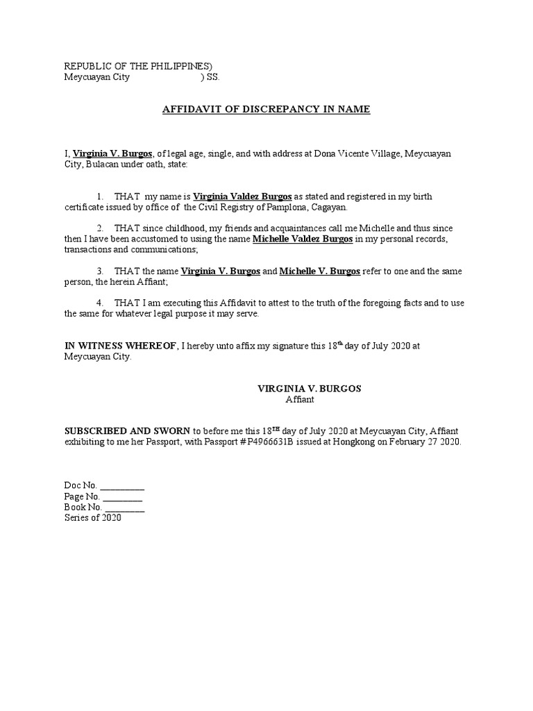 Name Discrepancy Affidavit - Philippines | PDF