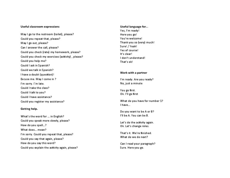 Useful Classroom Expressions | PDF