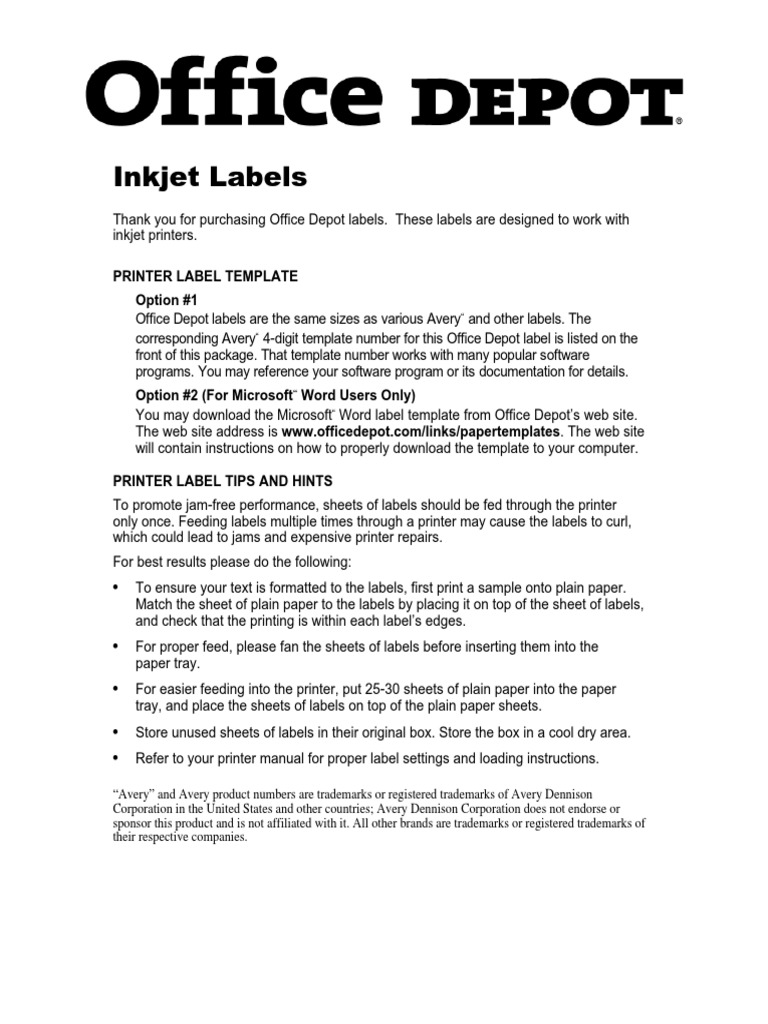 Inkjet Labels: Printer Label Template Option #1 | PDF