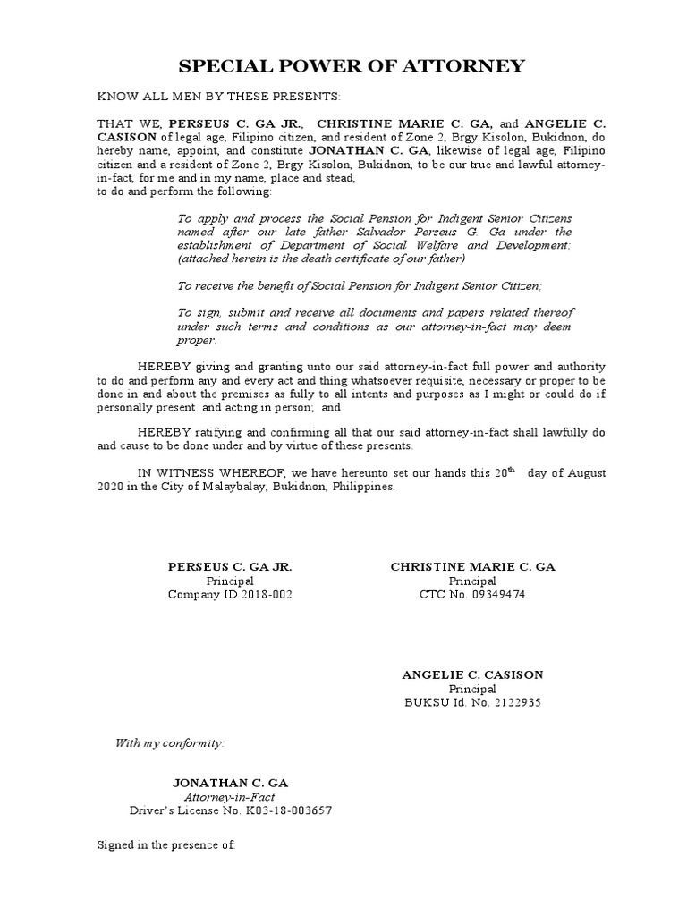 SPA To Claim GSIS | PDF | Power Of Attorney | Public Law