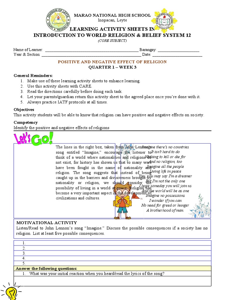 Learning Activity Sheets in Introduction To World Religion & Belief ...