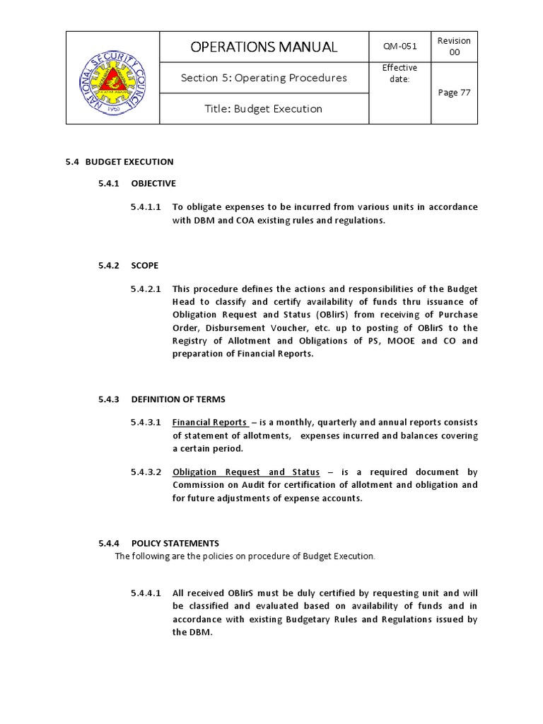 Operations Operations Operations Operations Manual Manual Manual Manual ...